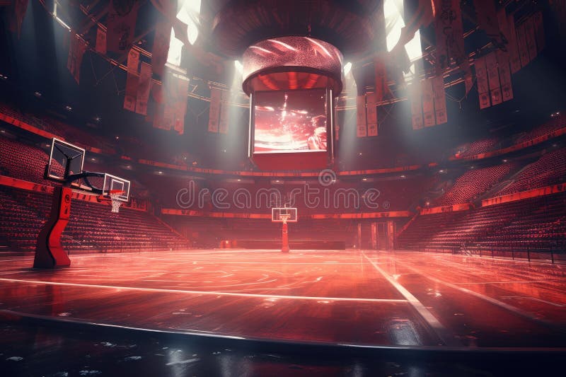Basketball Arena with Neon Lights, 3d Rendering Toned Image, AI ...