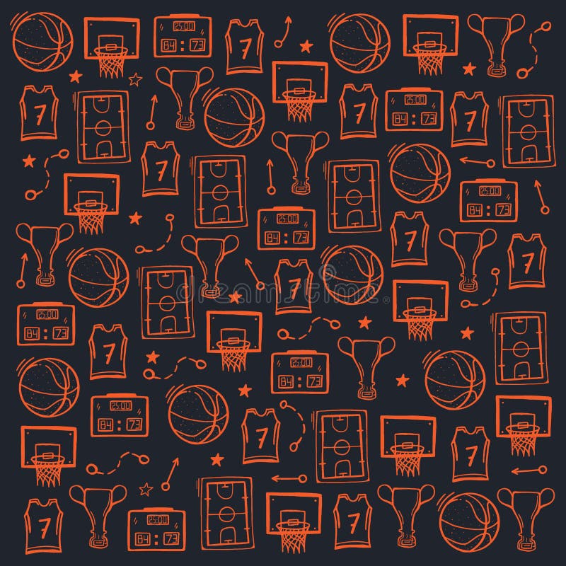 Basketball Background with Hand Draw Doodle Elements. Stock Vector ...