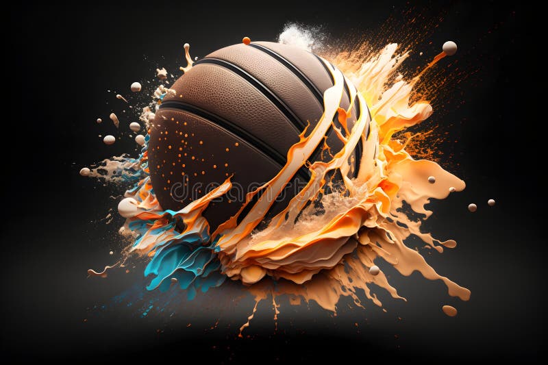 Basketball Ball Abstract Explosion on Dark Background. Generative AI ...