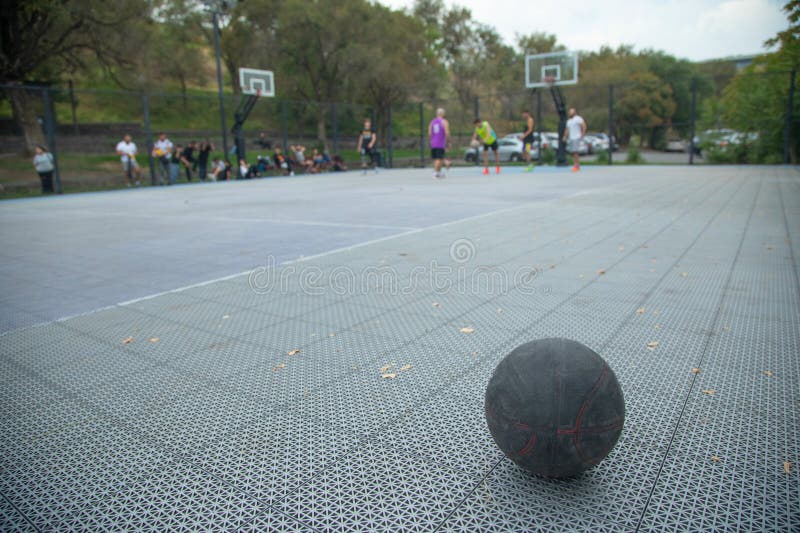 People Playing on a Basketball Court Stock Photo - Image of hoops, ball ...