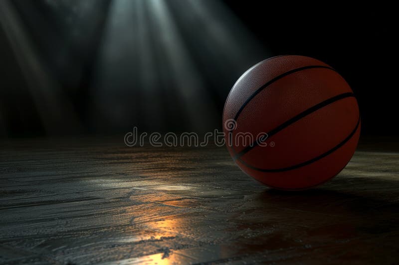 Basketball Ball in Dark Illuminated Basketball Hall. Generative AI ...