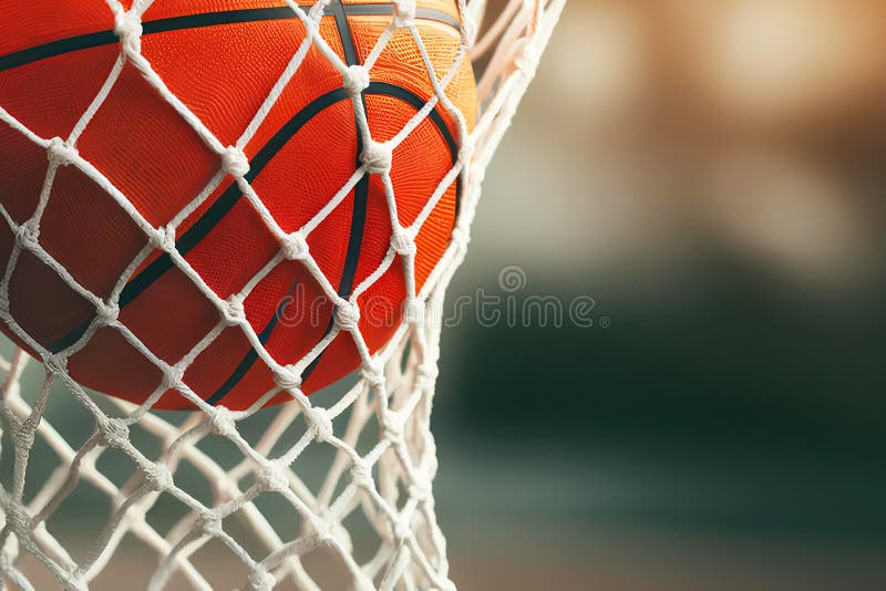 Basketball Ball in a Hoop Net Close-up, Copy Space Stock Illustration ...