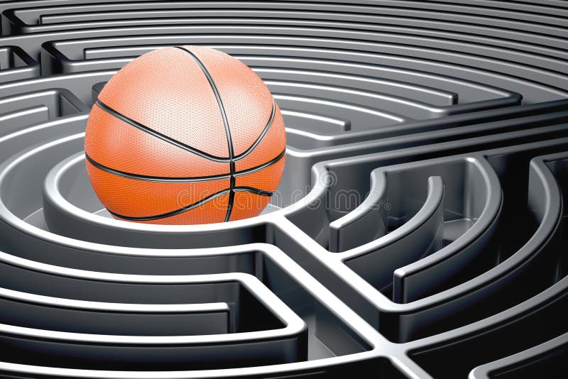 Basketball Ball Inside Dark Labyrinth, 3D Rendering Stock Illustration ...