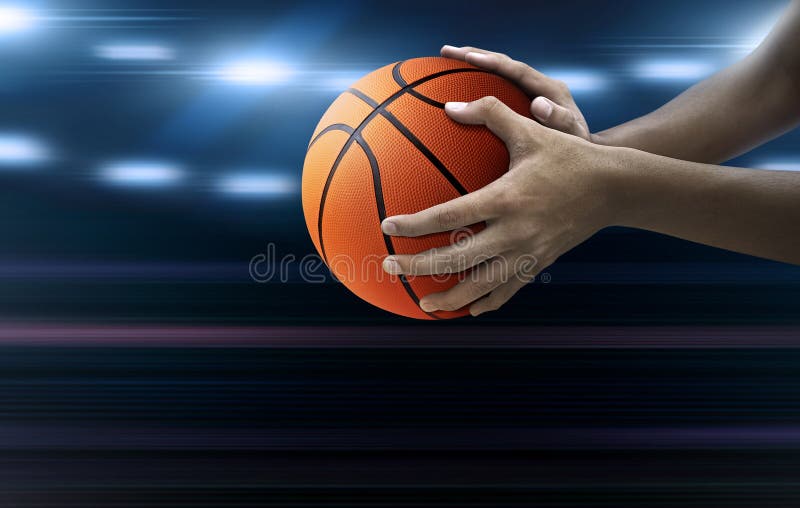 Basketball Ball in Man`s Hand in Competition Stock Photo - Image of ...