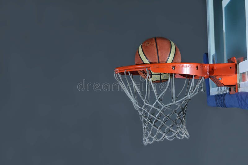 Basketball Ball and Net on Grey Background Stock Photo - Image of black ...