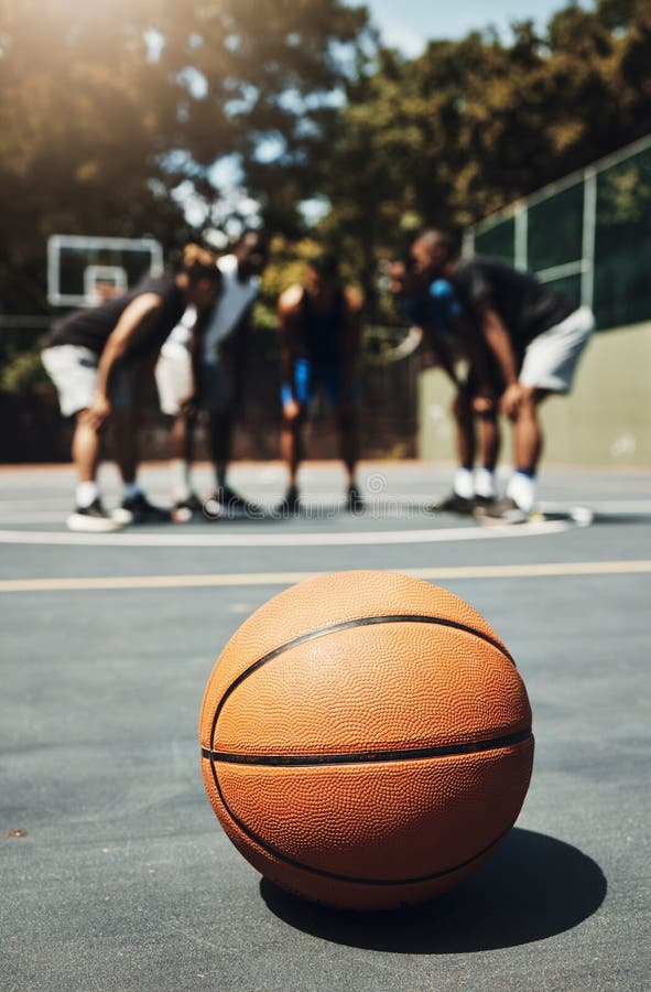 Basketball, Ball and Outdoor Court with Athlete Group or Team Talk ... Basketball, Ball and Outdoor Court with Athlete Group or Team Talk ...