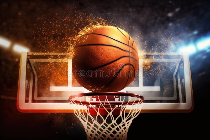 Basketball Ball Scoring the Winning Points on Basketball Net Hoo Stock ...
