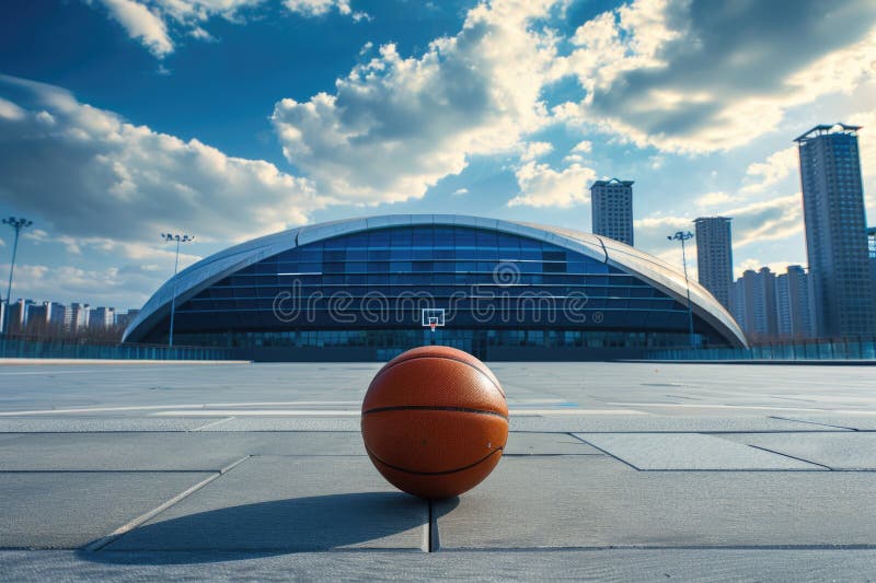A Basketball Ball Sitting on the Ground in Front of a Building Stock ...