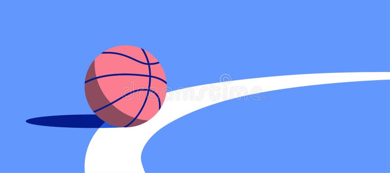 Basketball Ball Standing on White Line on Blue Background Stock Vector ...