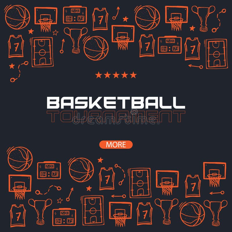 Basketball Banner with Players and Hand Draw Doodle Background. Modern ...
