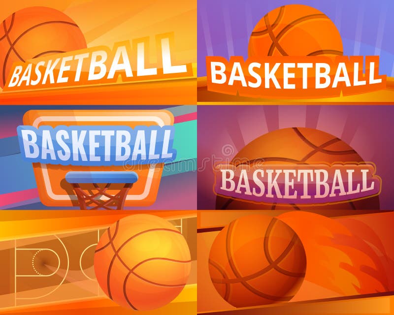 Basketball Banner Set, Cartoon Style Stock Vector - Illustration of ...