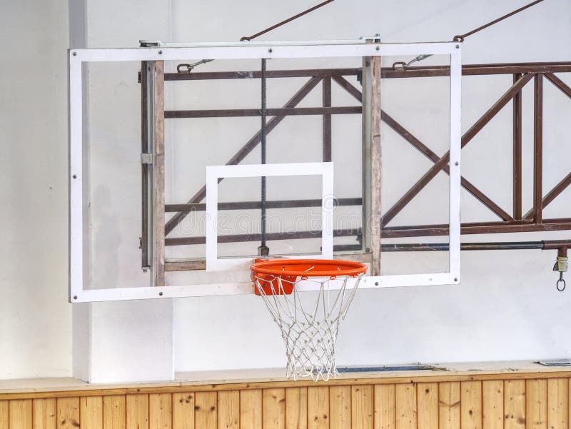 Basketball Basket on Frame. School Gym with Basketball Board Stock ...