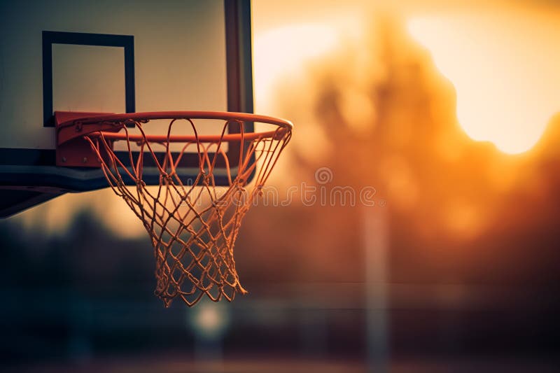Basketball Basket Net in the Stadium at Sunset 1 Stock Illustration ...