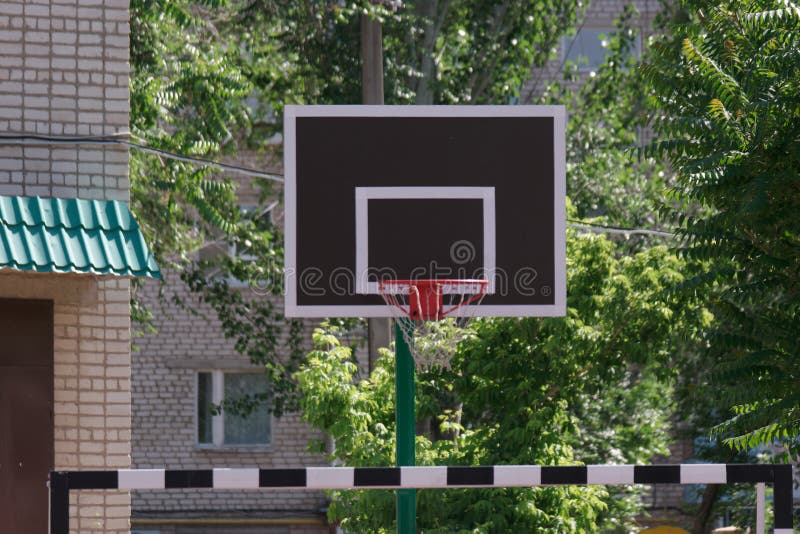 Basketball Basket in Schools Yard Front View Stock Image - Image of ...
