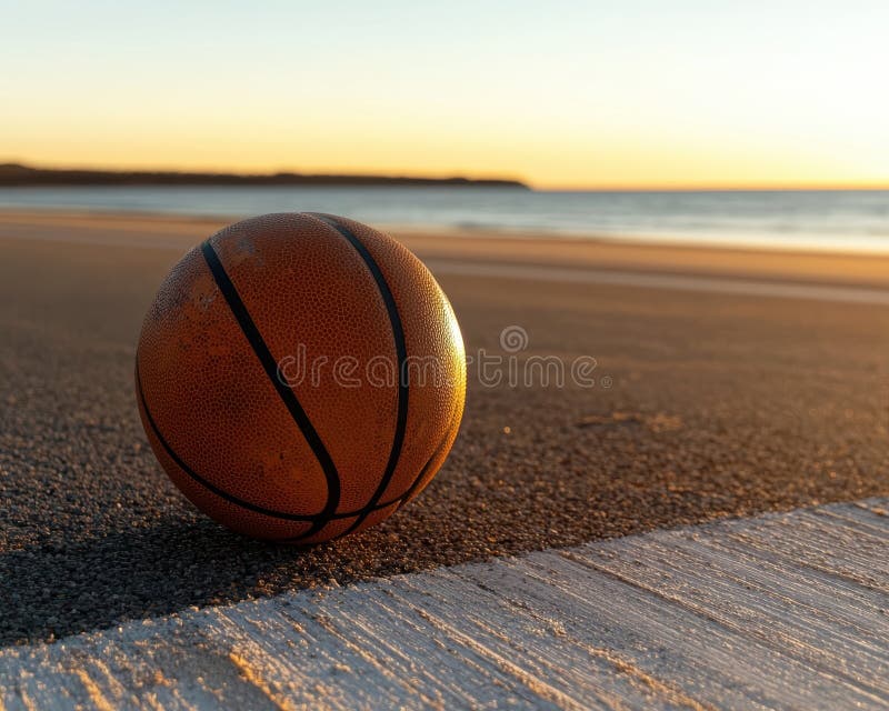 Basketball on the Beach at Sunset Stock Illustration - Illustration of ...
