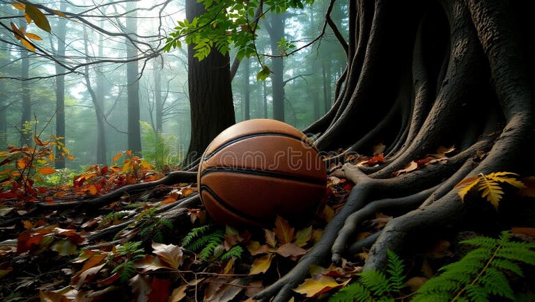 Basketball is on a Big Tree Root Stock Image - Image of play, travel ...