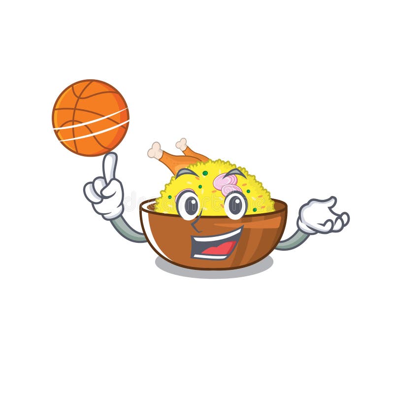 With Basketball Biryani Chicken Above the Cartoon Plate Stock Vector ...