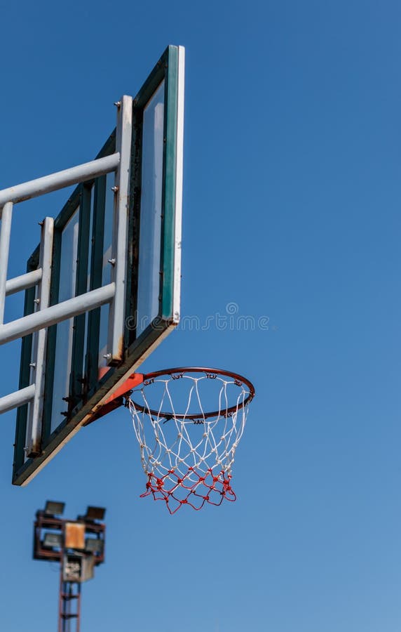 Basketball Board and Hoop with Blue Sky Background. Stock Image - Image ...