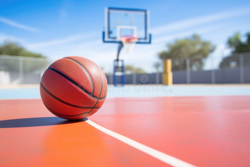 Basketball Bouncing on a Clean Outdoor Court Stock Image - Image of ...