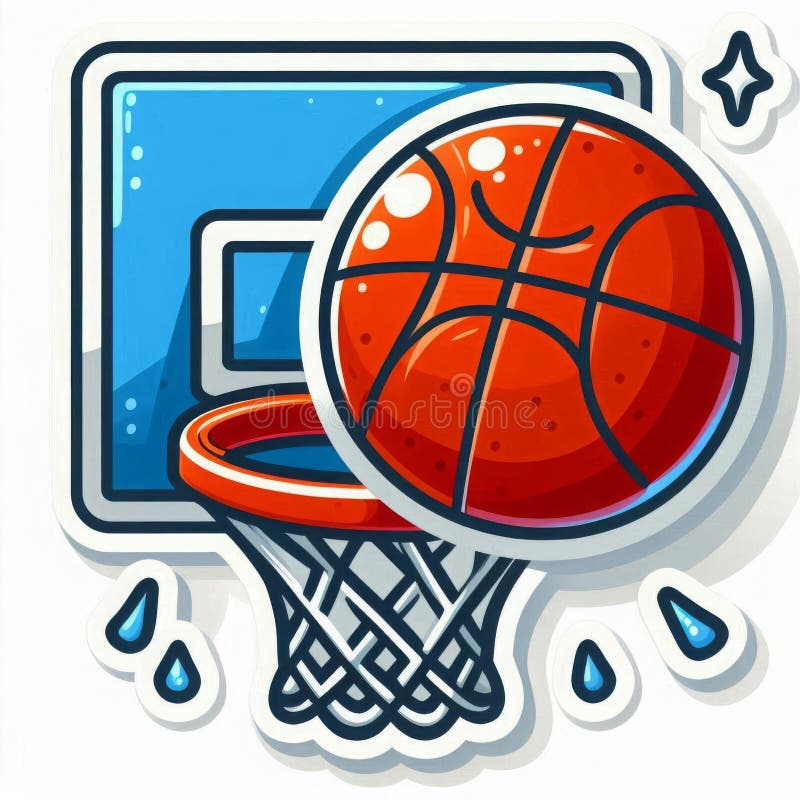 Basketball Bouncing Off Backboard with Water Droplets, Cartoon ...