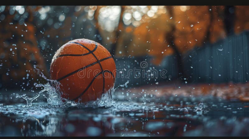 Basketball Bouncing Off Wet Surface during Rain Shower, Basketball ...