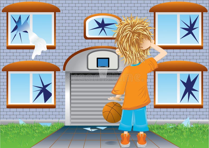 Basketball Boy and Broken Windows Stock Vector - Illustration of hole ...
