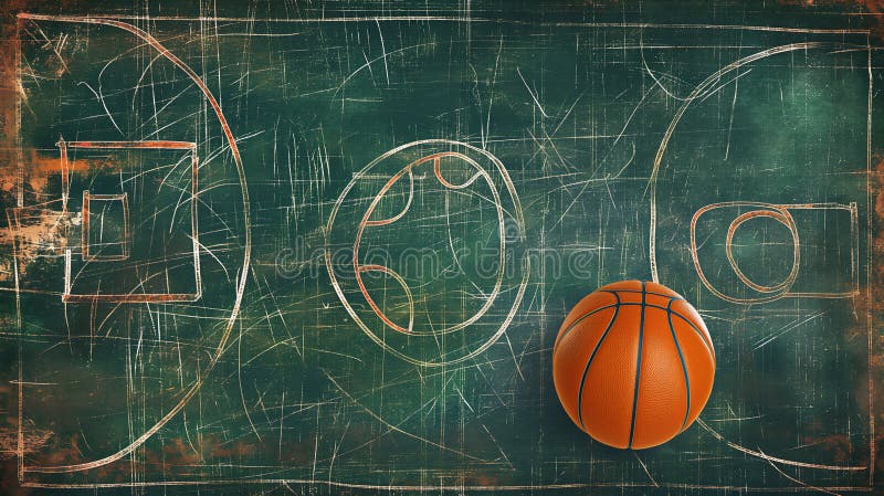 Basketball on Chalkboard with Strategy Play Diagram Stock Illustration ...