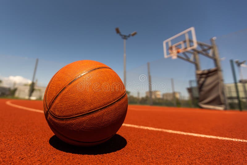 Basketball on Court Floor Close Up Stock Image - Image of texture ...