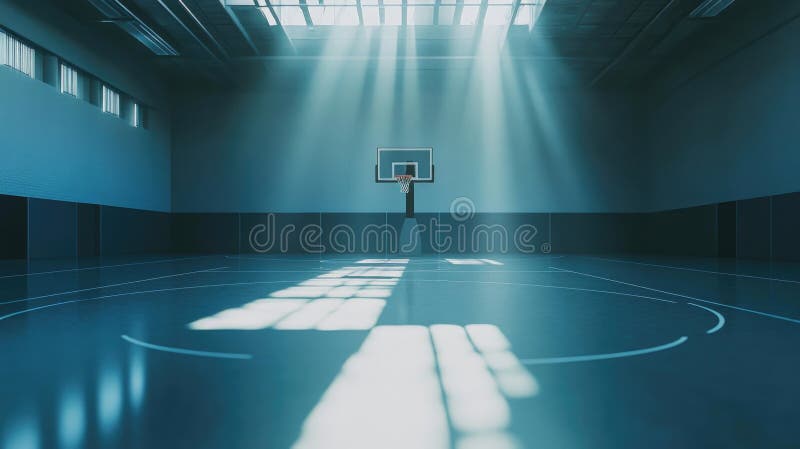 Basketball Court with a Hoop and a Shadow on the Floor Stock Image ...