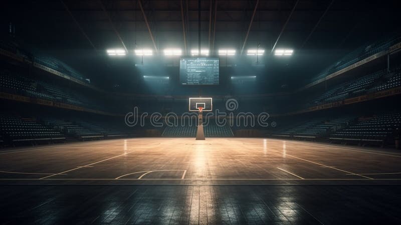 Basketball Court with Lights and Shadows. 3d Rendering Mock Up ...