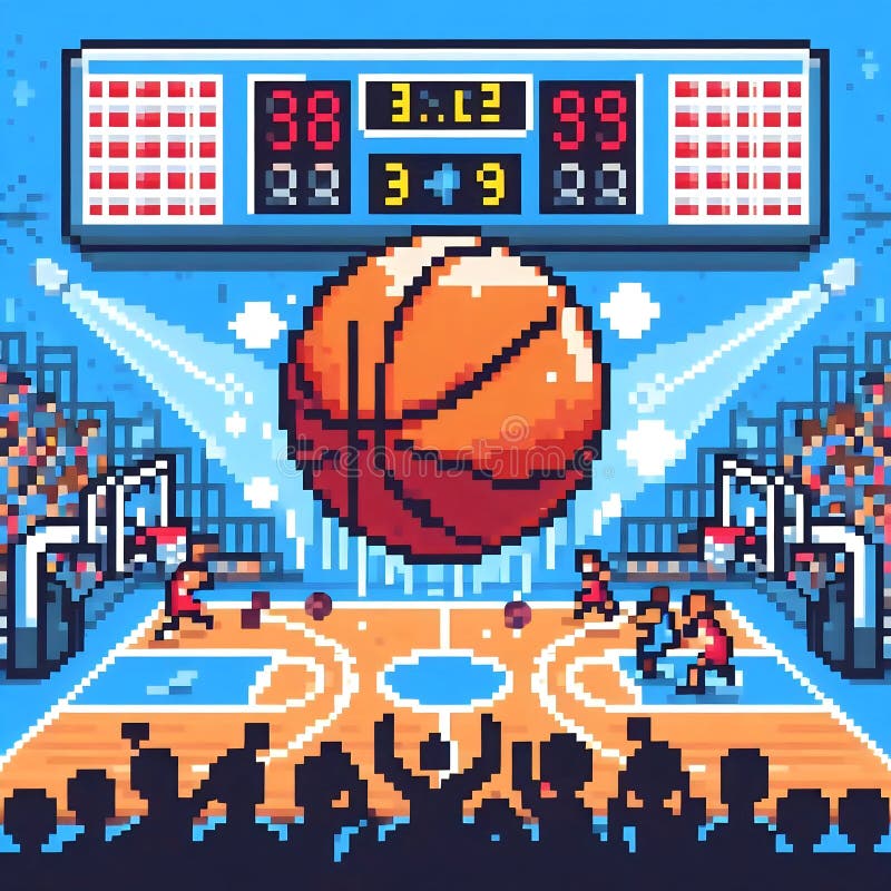 Basketball with Court.pixel Art Stock Illustration - Illustration of ...