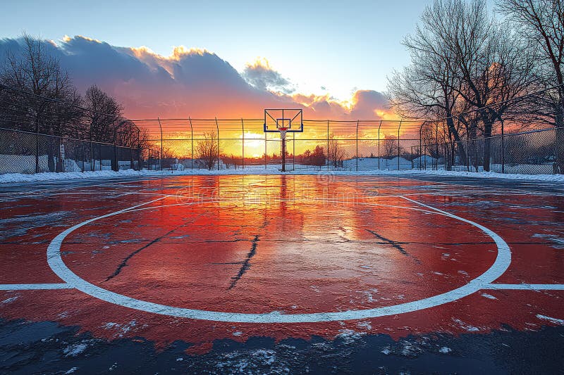 Basketball Court with a Red Rim and White Lines Stock Photo - Image of ...