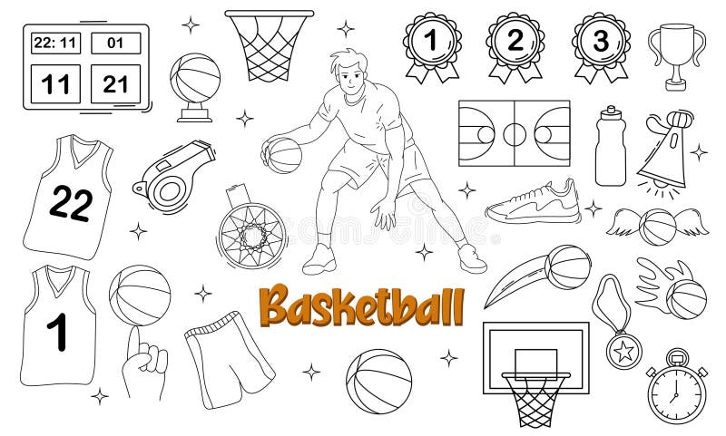 Basketball Doodle Hand Drawn Element Clipart Set Stock Vector ...