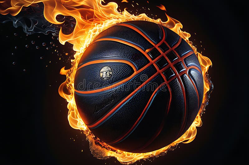 Basketball Engulfed in Flames: Texture of the Ball Cracking Under ...
