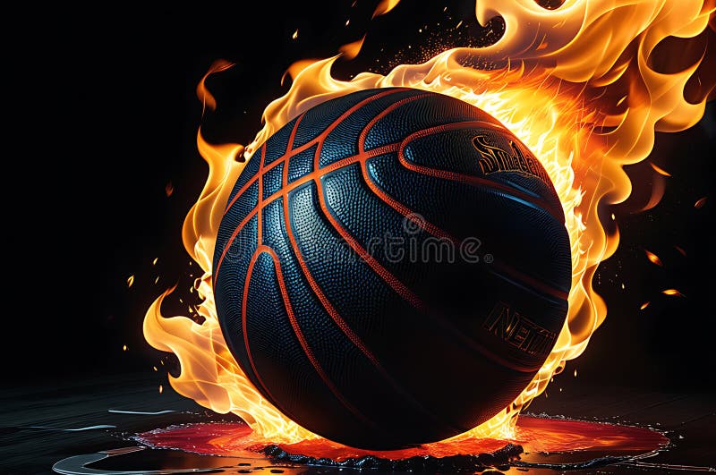 Basketball Engulfed in Flames: Texture of the Ball Cracking Under ...