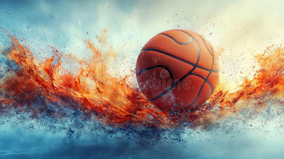 Basketball Exploding through Water and Flames in a Dramatic Action Shot ...