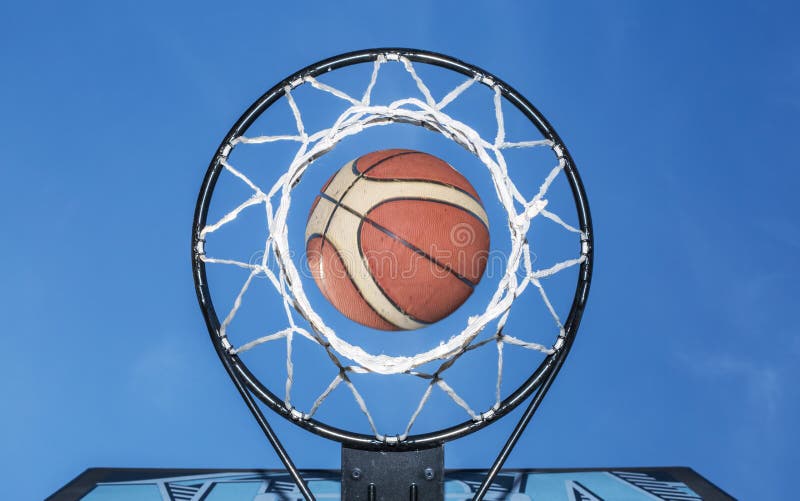 Basketball Falling Down Inside the Net Stock Image - Image of bright ...