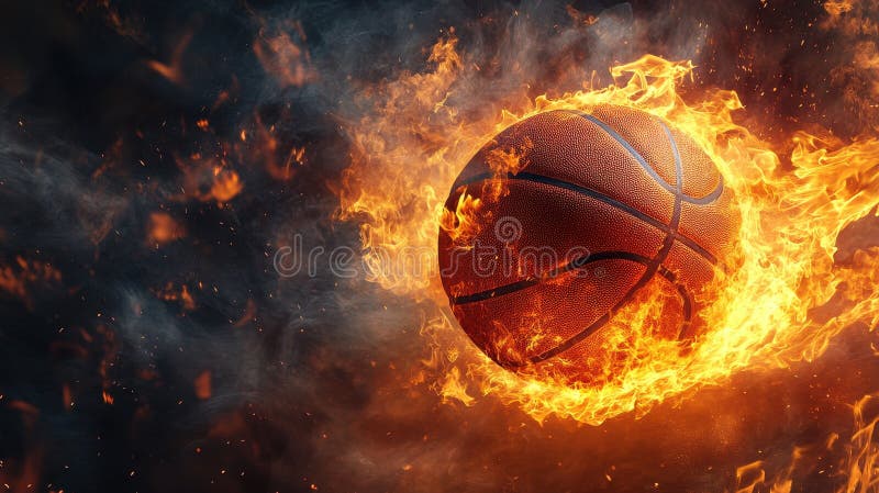 A Basketball is on Fire in the Air. the Ball is Surrounded by Flames ...