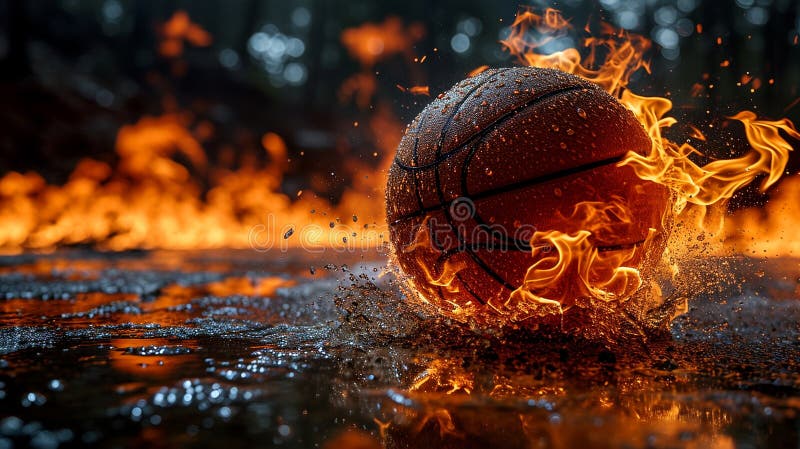 Basketball on Fire Background Stock Illustration - Illustration of ...