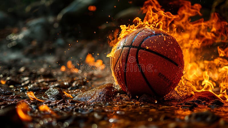 Basketball on Fire Background Stock Illustration - Illustration of ...