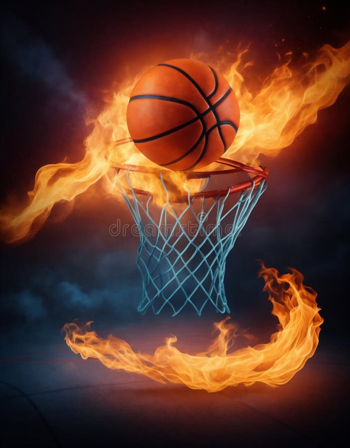 Basketball on Fire on the Court Stock Illustration - Illustration of ...