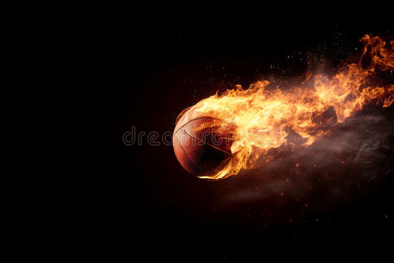 Basketball on Fire, Dramatic Scene, Bright Orange and Yellow Flames ...