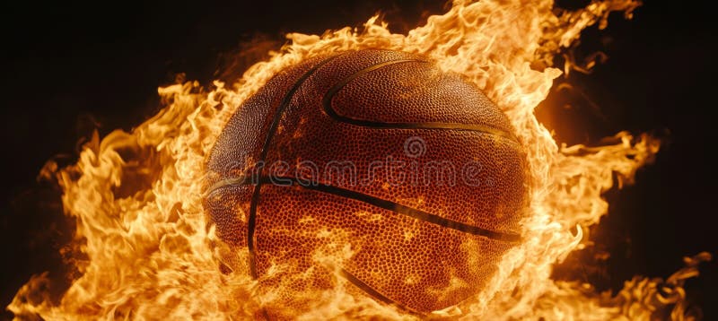 Basketball,Fire Exploding Basketball Close Up, with Texture Glowing ...