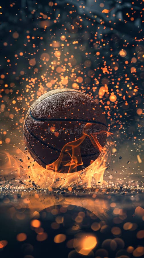 Basketball on Fire with Glowing Embers, Intense Competition Concept ...