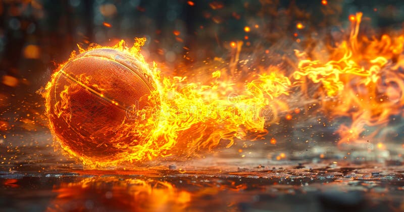 A Basketball is on Fire and is Surrounded by Flames Stock Photo - Image ...