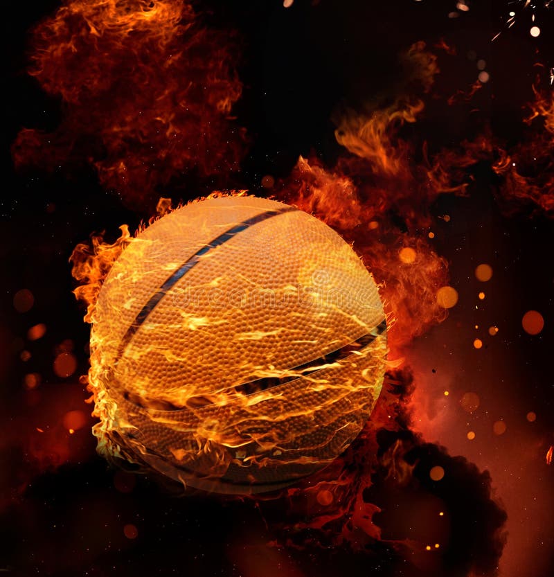 Basketball with Flames on Dark Background Stock Illustration ...
