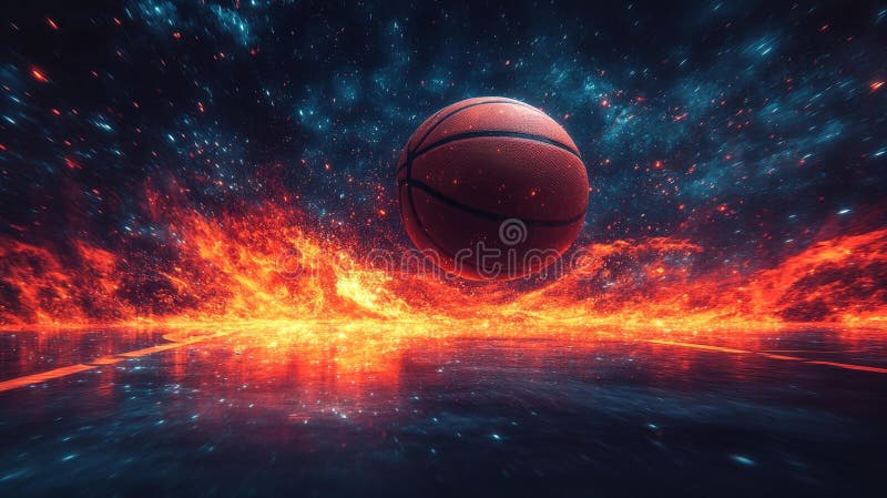 Basketball Floating in a Fiery Space with Speed Lines Creating an ...
