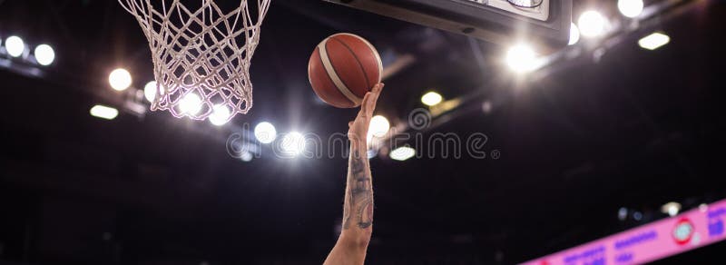 Basketball Game Ball Going through Hoop Stock Image - Image of shot ...