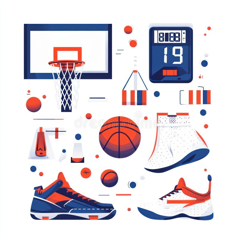Basketball Game Illustration, Dynamic Court Scene with Shoes, Ball, and ...