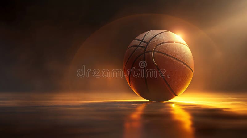 Basketball Glowing in a Dramatic Golden Light on a Court Stock ...